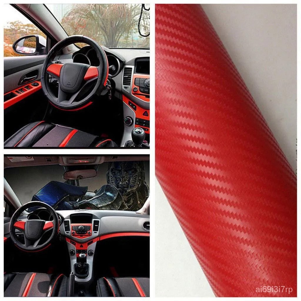 Fashion 3D Carbon Fiber Vinyl Red Car Sticker Car Body Color ...