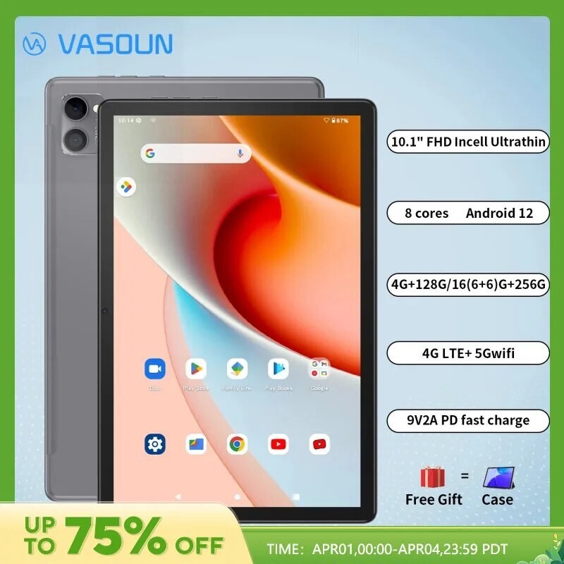 VASOUN Tab13 Tablet 10.1" Android 12, 1920x1200 FHD, 12GB(6+6 Expand) RAM, 128GB ROM, Octa Core ...