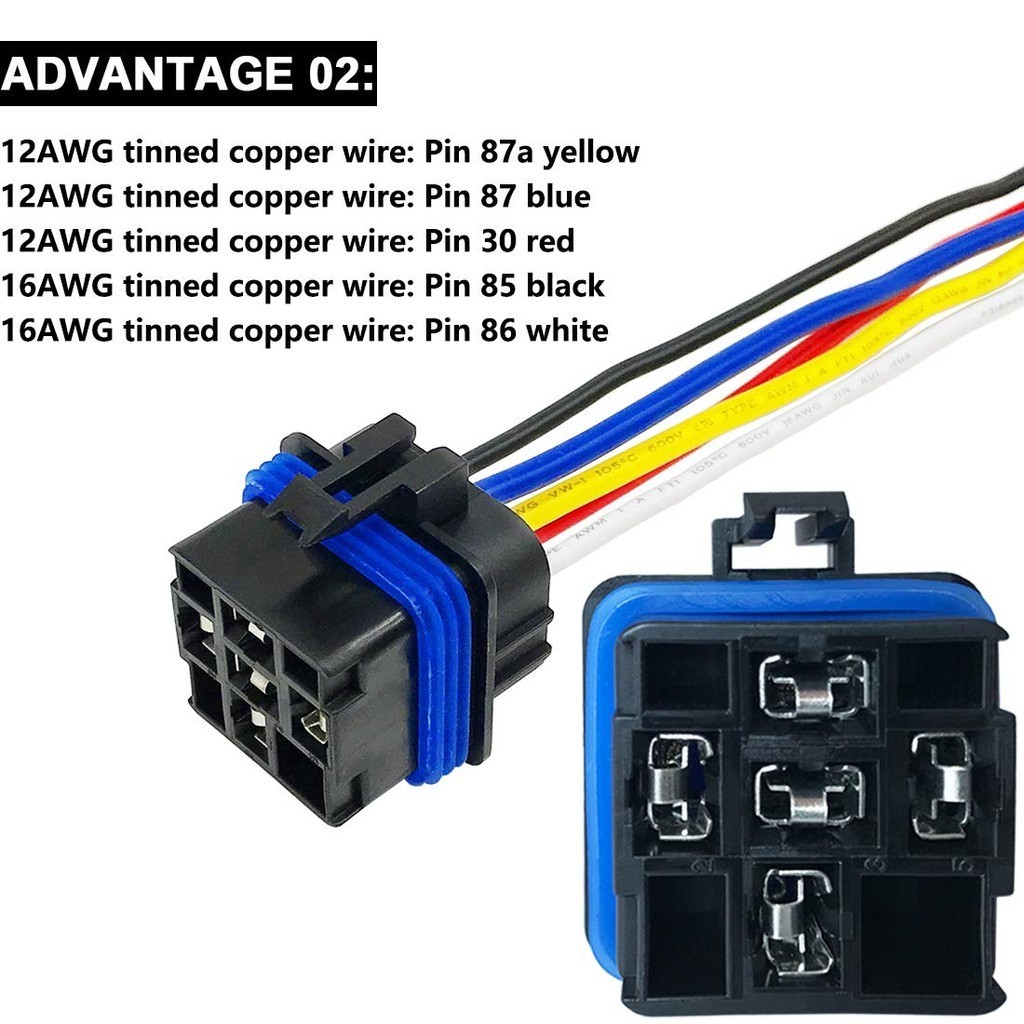 AMP 40/30 12V DC Waterproof Relay and Harness Heavy Duty 12 AWG Tinned ...