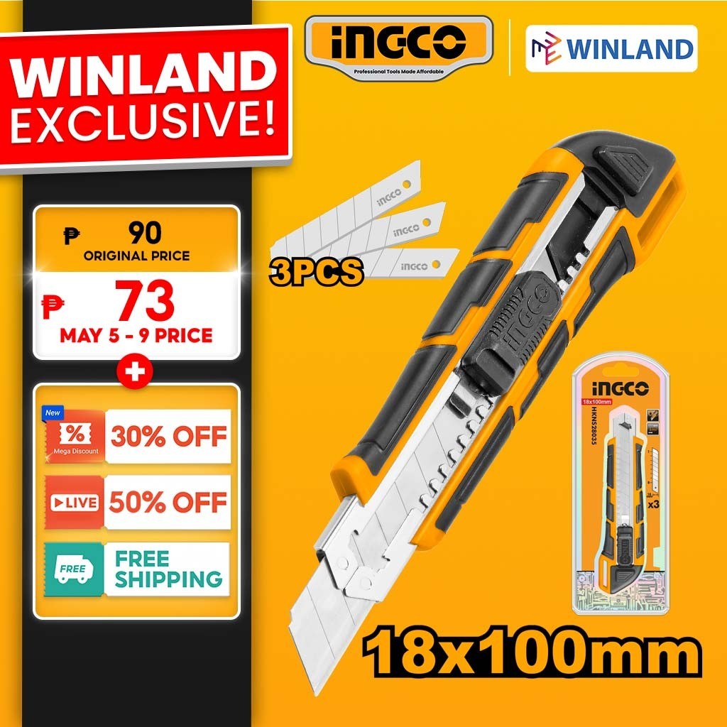 Ingco by Winland 18mm x 100mm Snap-Off Blade Knife Cutter HKNS28035 ING ...