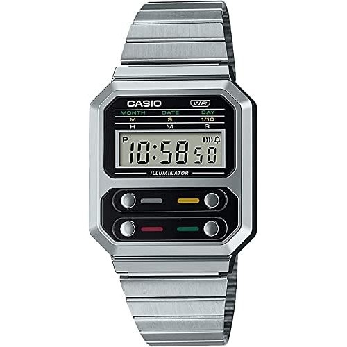 Casio A100 Series Digital Wristwatch, Reproduction Design, Men's, Overseas Model, Silver A100WE ...