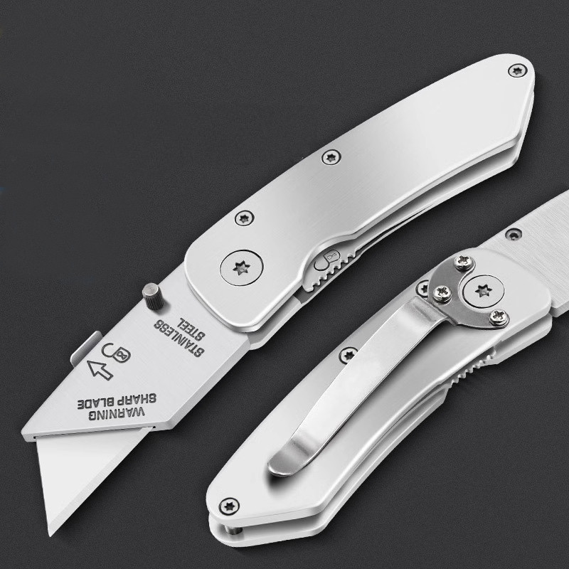 Stainless Steel Utility Knife, Portable Folding Box Cutter with Belt ...
