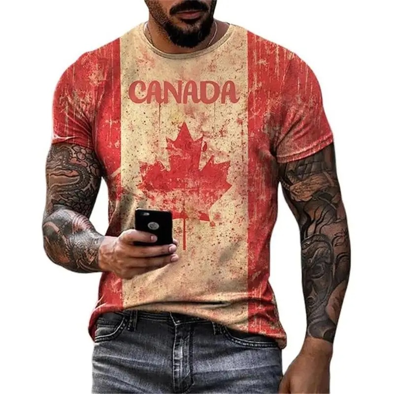 ★Canadian Flag Graphic T Shirts Fashion Canada Maple Leaf 3D Printed T Shirt For Men Casual Stre ...