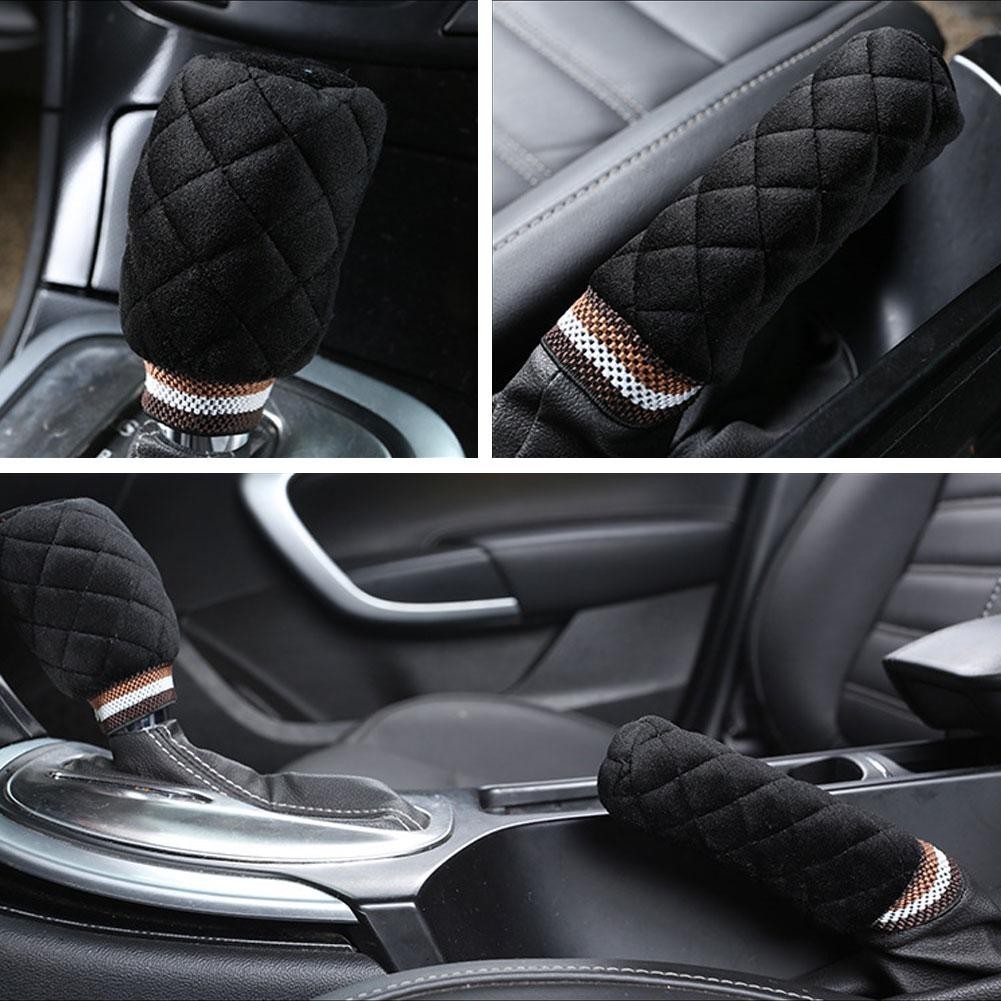 2Pcs Gear Shift Car Handbrake Soft Plush Hand brake Covers Shift Knob ...