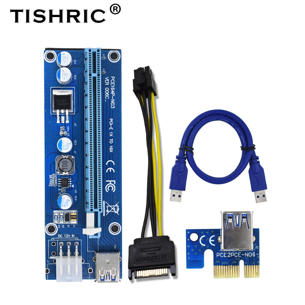 ♀TISHRIC VER006C PCIE PCI-E Riser Card 3 in 1 Molex 6Pin Express ...