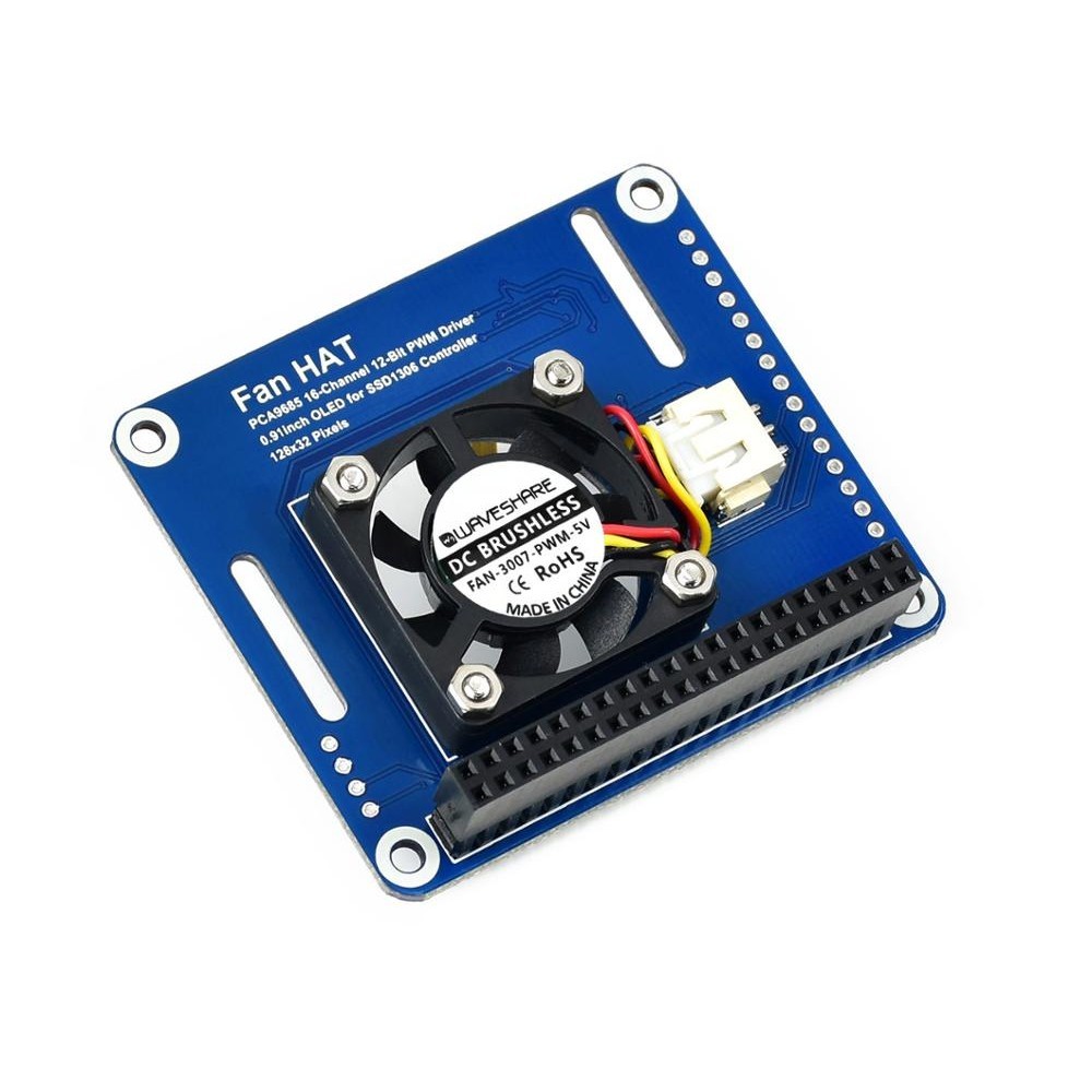 Waveshare PWM Controlled Fan HAT For Raspberry Pi, I2C Bus, PCA9685 Driver, Temperature Monitor ...