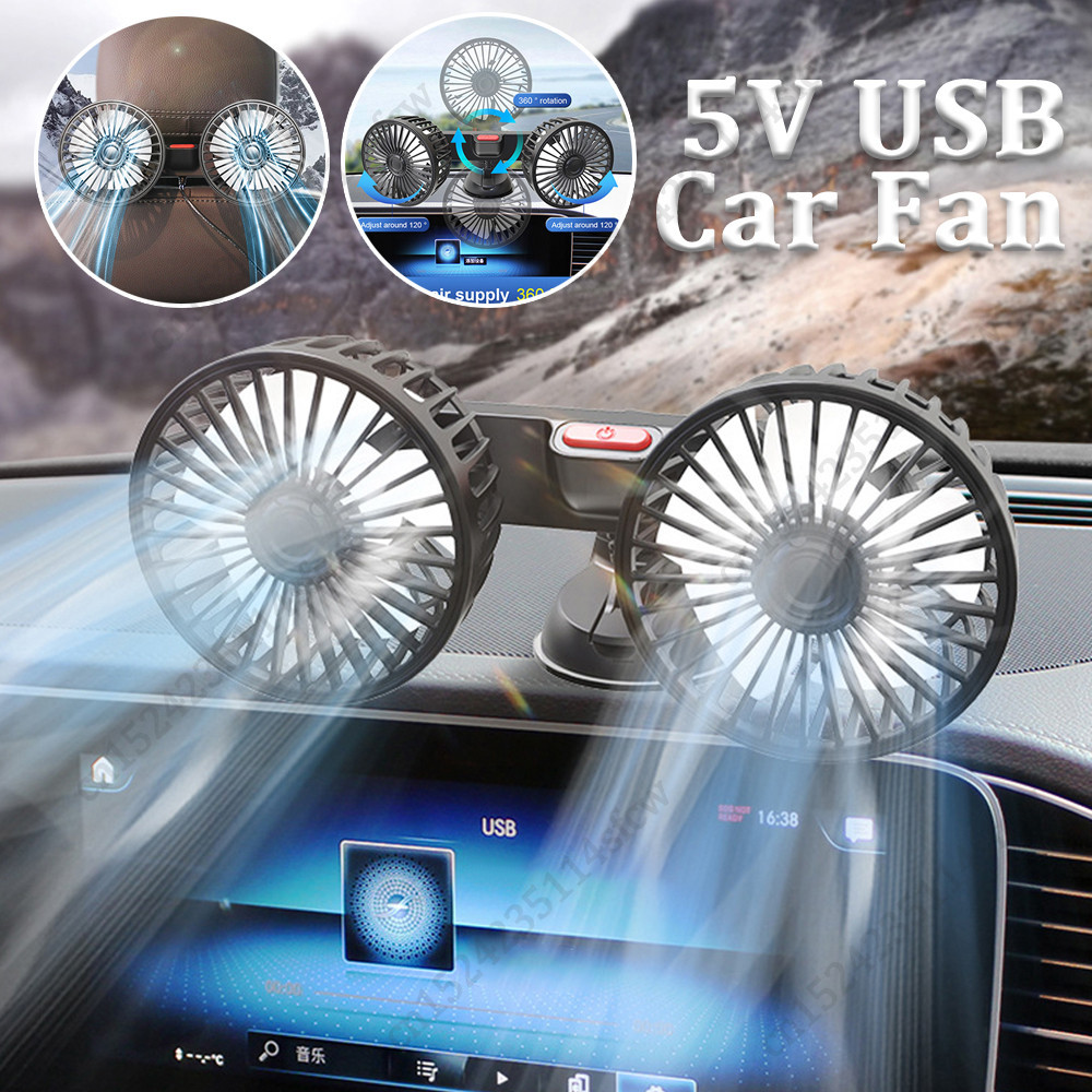 5V USB Car Fan Cooling Dual Head Car Fan 3 Speeds Wind Regulation ...