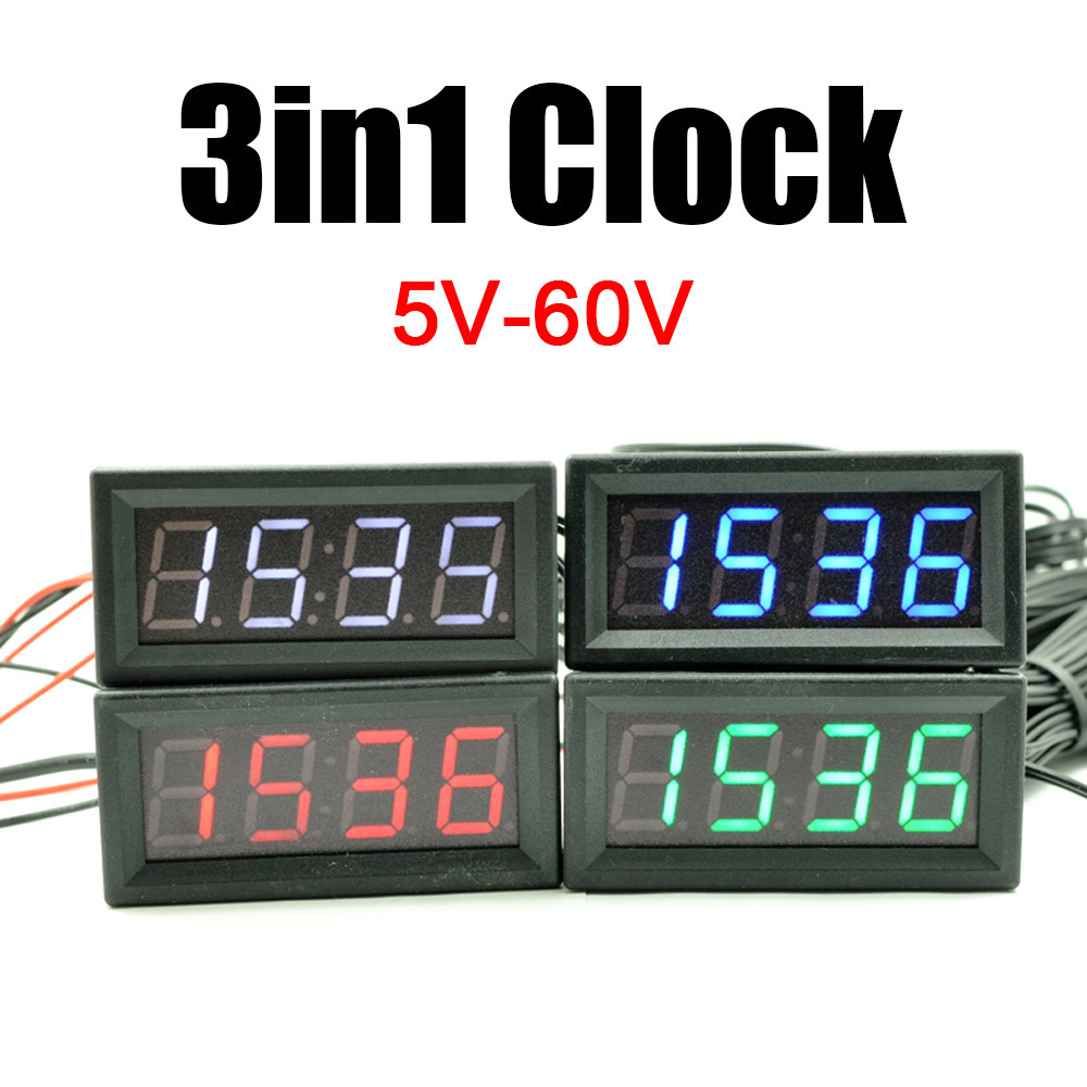 ღ3in1 Electronic Clock + voltmeter + Dual temperature 0.56 LED display ...
