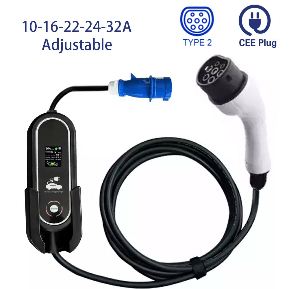 Type 2 Plug EVSE EV Charger Level 2 32A Portable Electr 7kw 240V ...