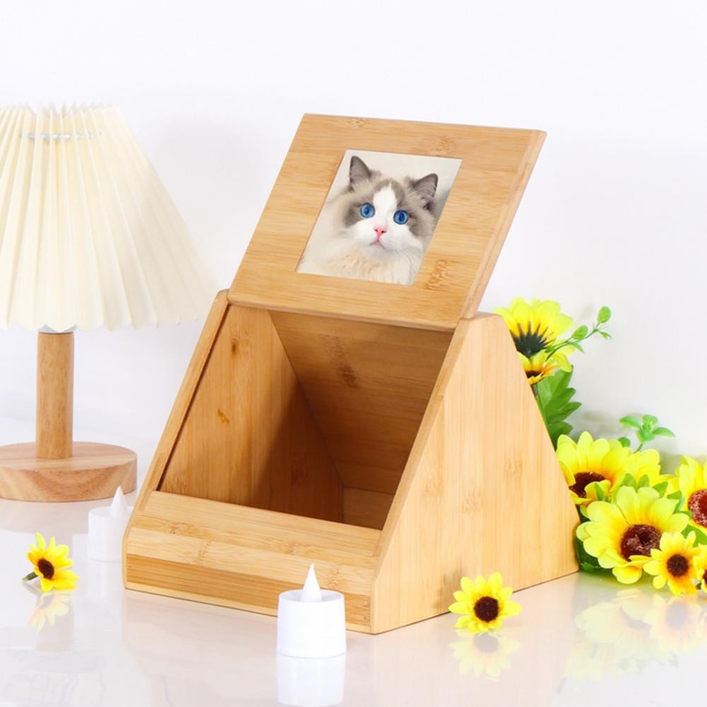 ⊹Pet Ash Storage Box House-shaped Pet Urn Wooden Pet Souvenir Box with ...