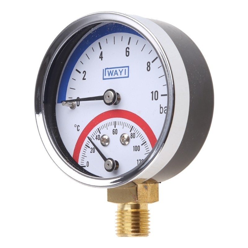 Compact Thermo-manometer Boiler- Temperature Pressure Gauge 0-10 Bar 0 ...