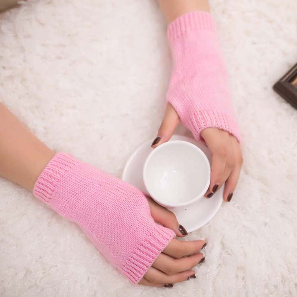 Y2k Pink Fingerless Gloves Unisex Warm Knitted Mitten Soft Arm Glove ...