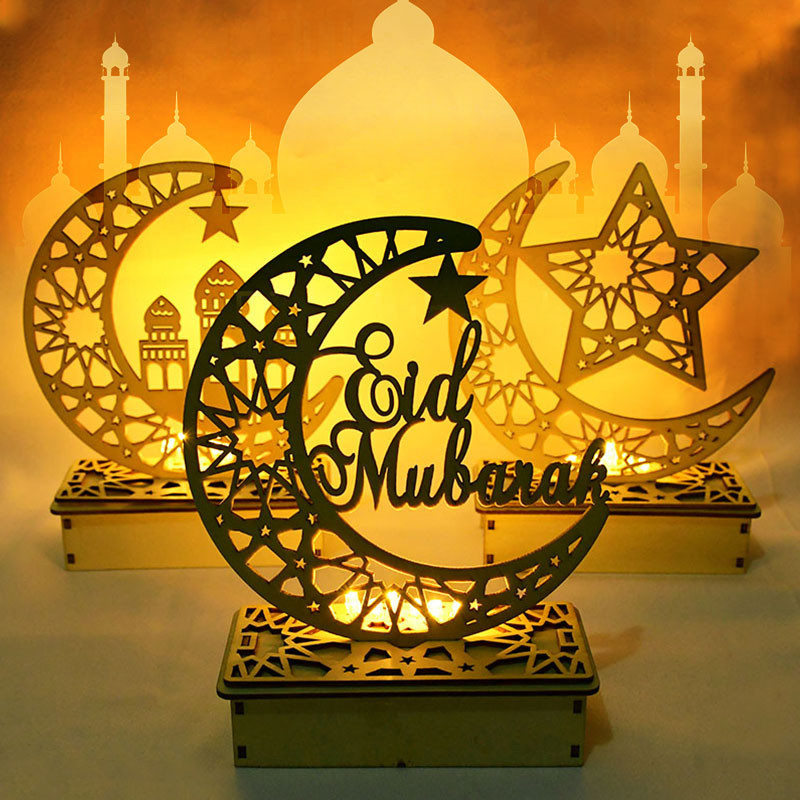 ๑Wooden Eid Mubarak Led Light Pendant Ramadan Decoration For Home ...