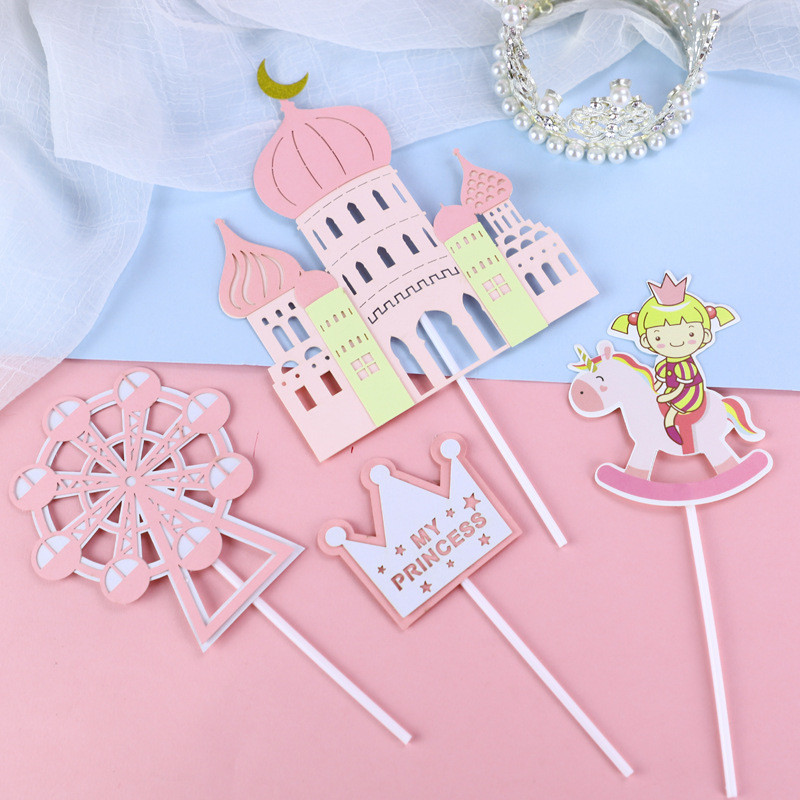 ☆1set Castle Cake Topper Flag Prince Princess Toppers For Wedding Happy ...