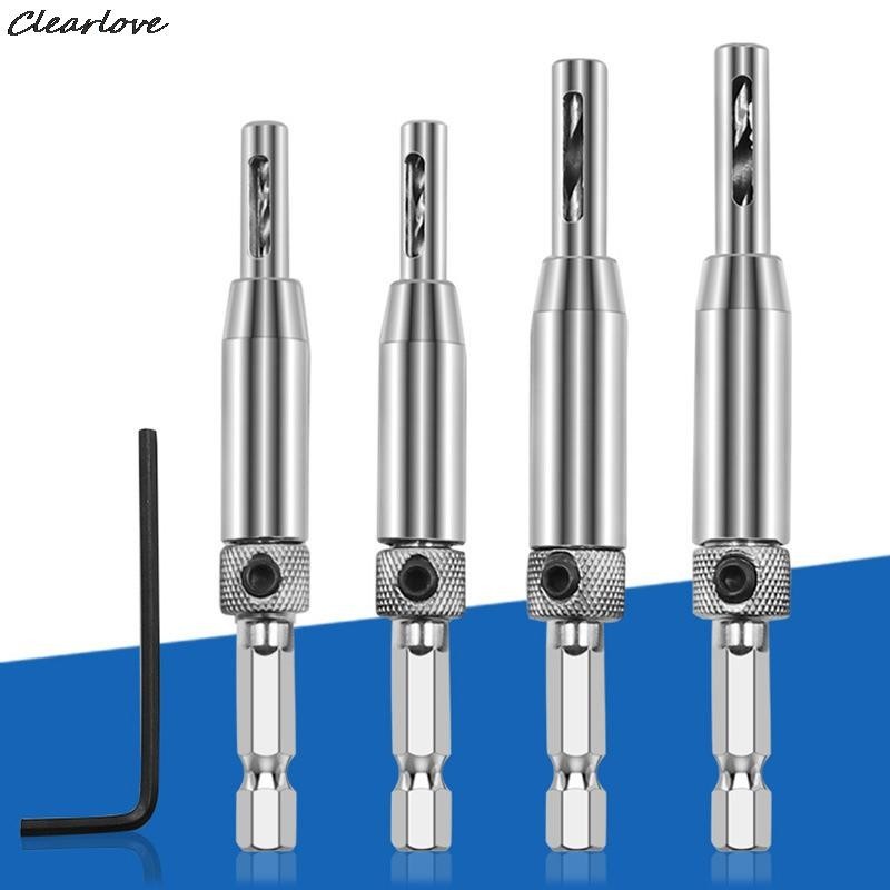 ☞4Pcs Self Centering Hinge Drill Bits Set Door Cabinet Holes HSS Hex ...