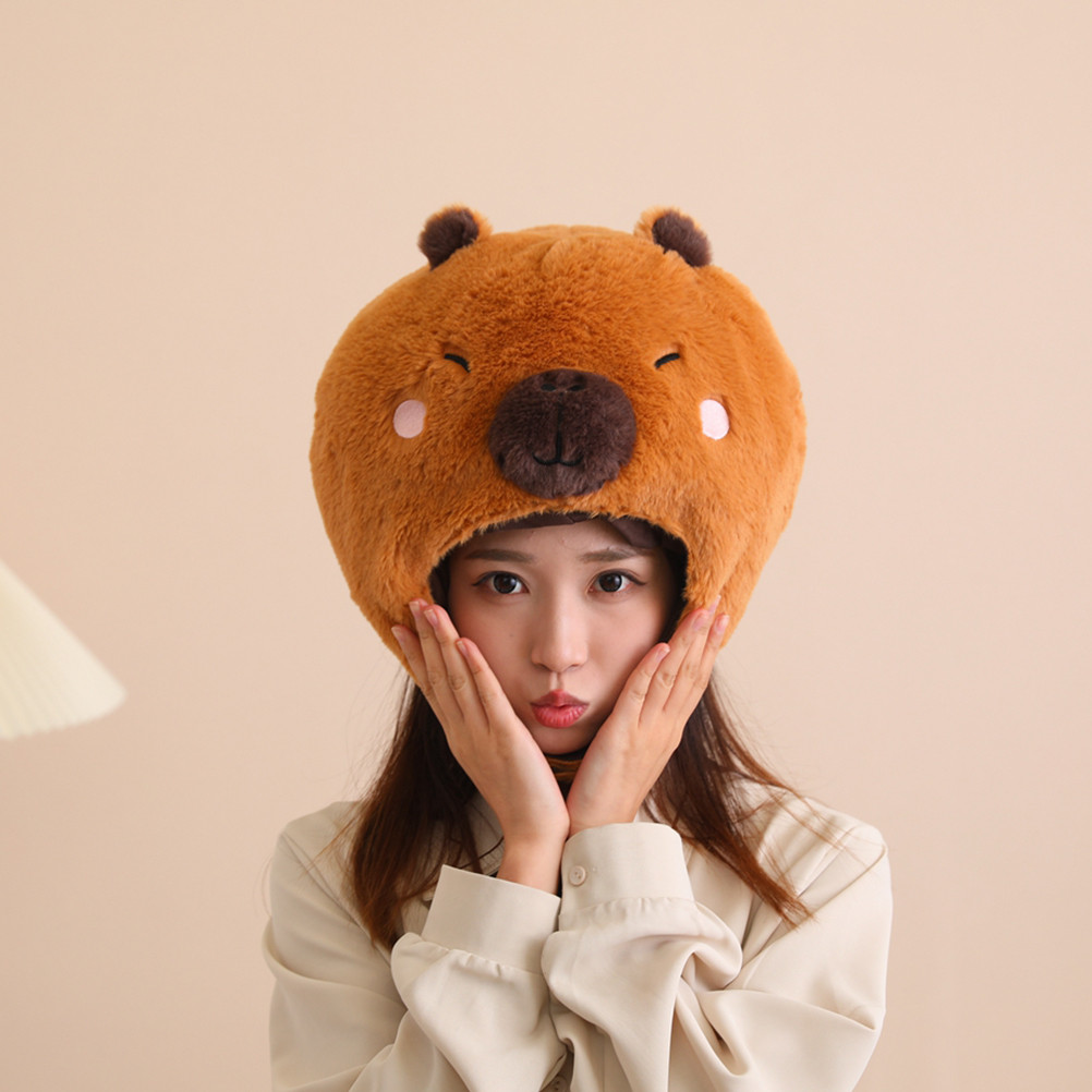 Animal Head Mask Capybara Animal Hat Plush Capybara Cap Cartoon Doll ...
