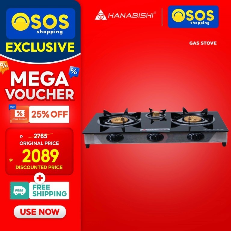 Hanabishi Original Triple Burner Tempered Glass Top Pannel Gas Stove ...