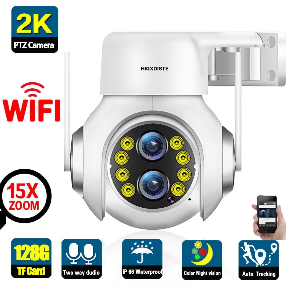 ☊2K 4MP Wifi PTZ Security Camera Dual Lens Outdoor Street 15X Zoom ...
