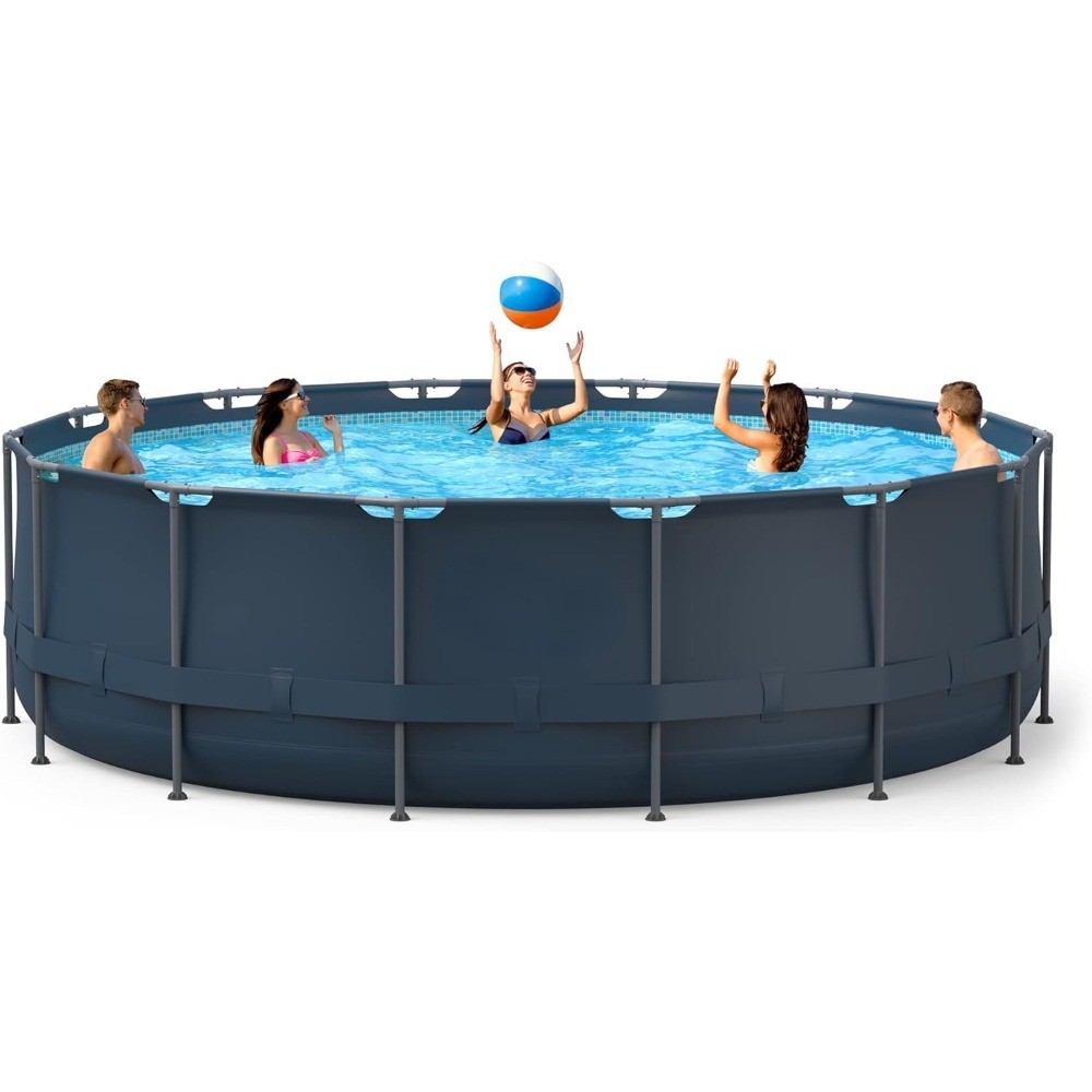 ☽Metal frame swimming pool set, circular swimming pool, equipped with ...