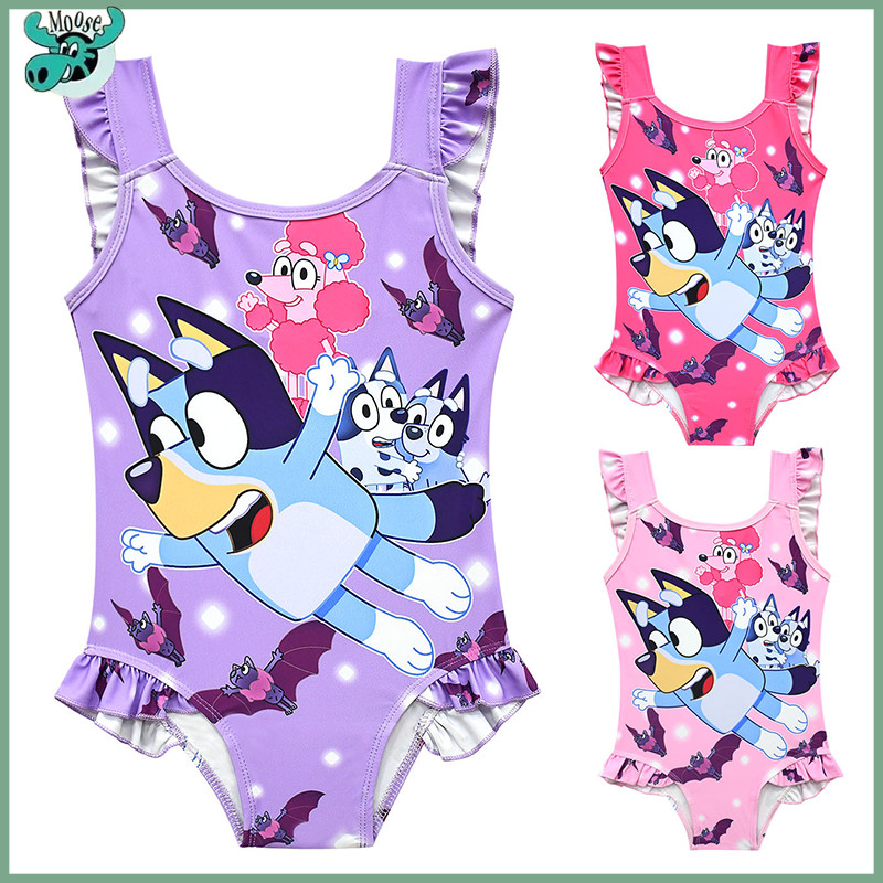 유New Anime Bluey Girl One-piece Swimsuit Cute Bluey Dog family Bow ...