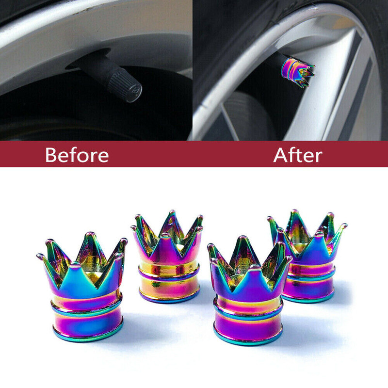 ☂4pcs Colorful Creative Crown Car Tuning Tire Air Valve Stem Screw Caps ...