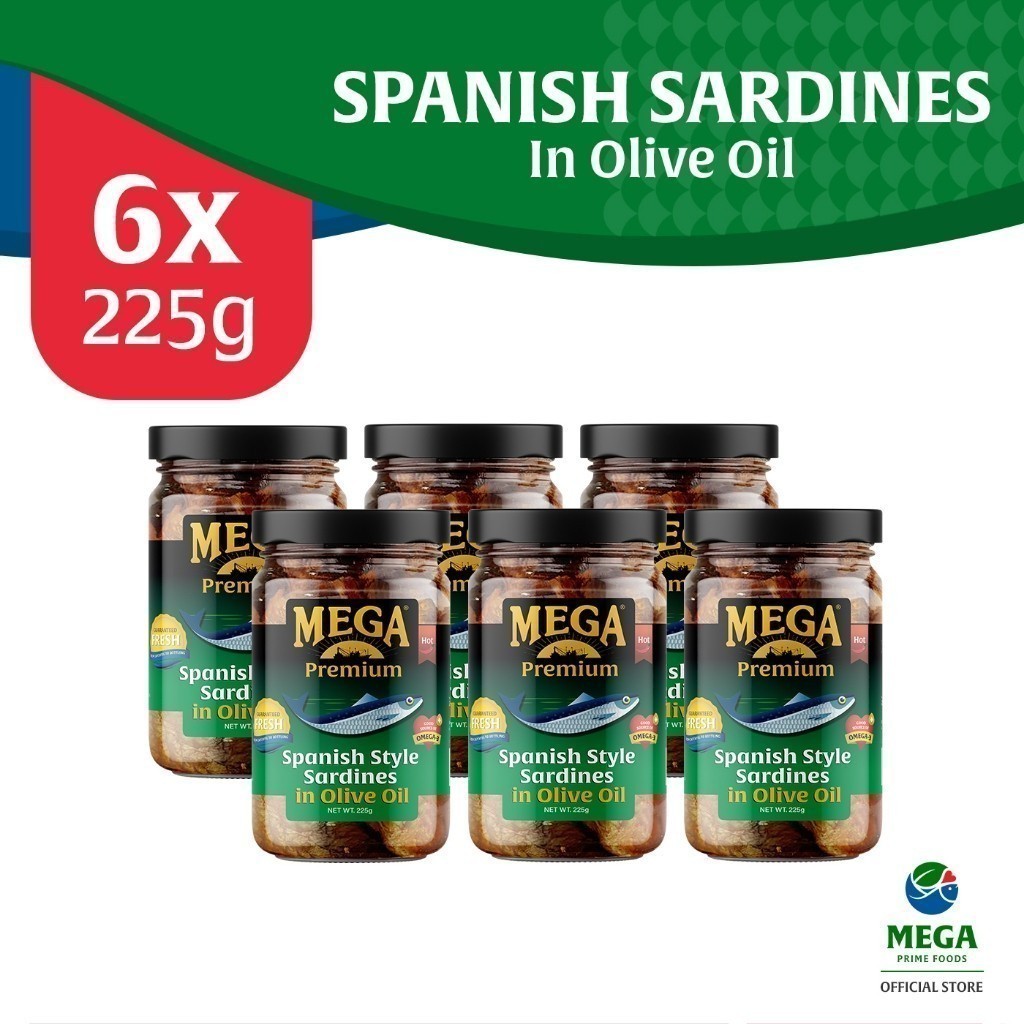 Mega Premium Sardines In Olive Oil Bottled 225G By 6'S | Shopee Philippines