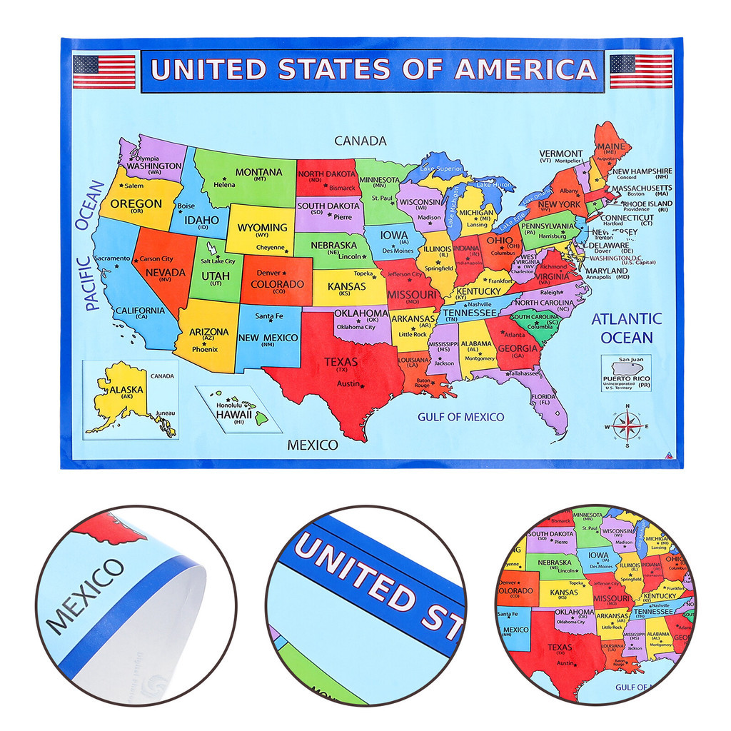 2 Pcs United States Map Hanging Poster for Geography America Maps Wall ...