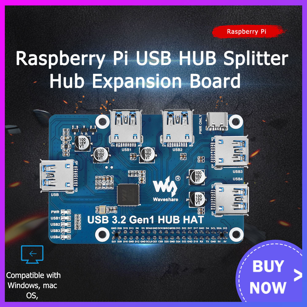 ☭Raspberry Pi 4B USB 3.2 Gen1 HUB HAT DC 5V Expansion Board With 4x USB ...