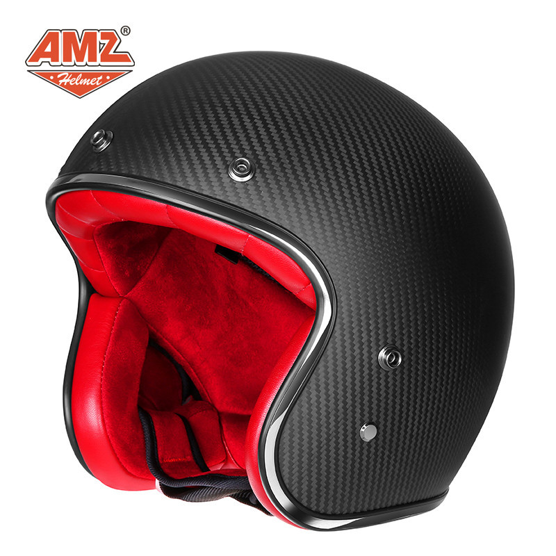 -AMZ Motorcycle Helmet Men's Retro Motorcycle Carbon Fiber Safety ...