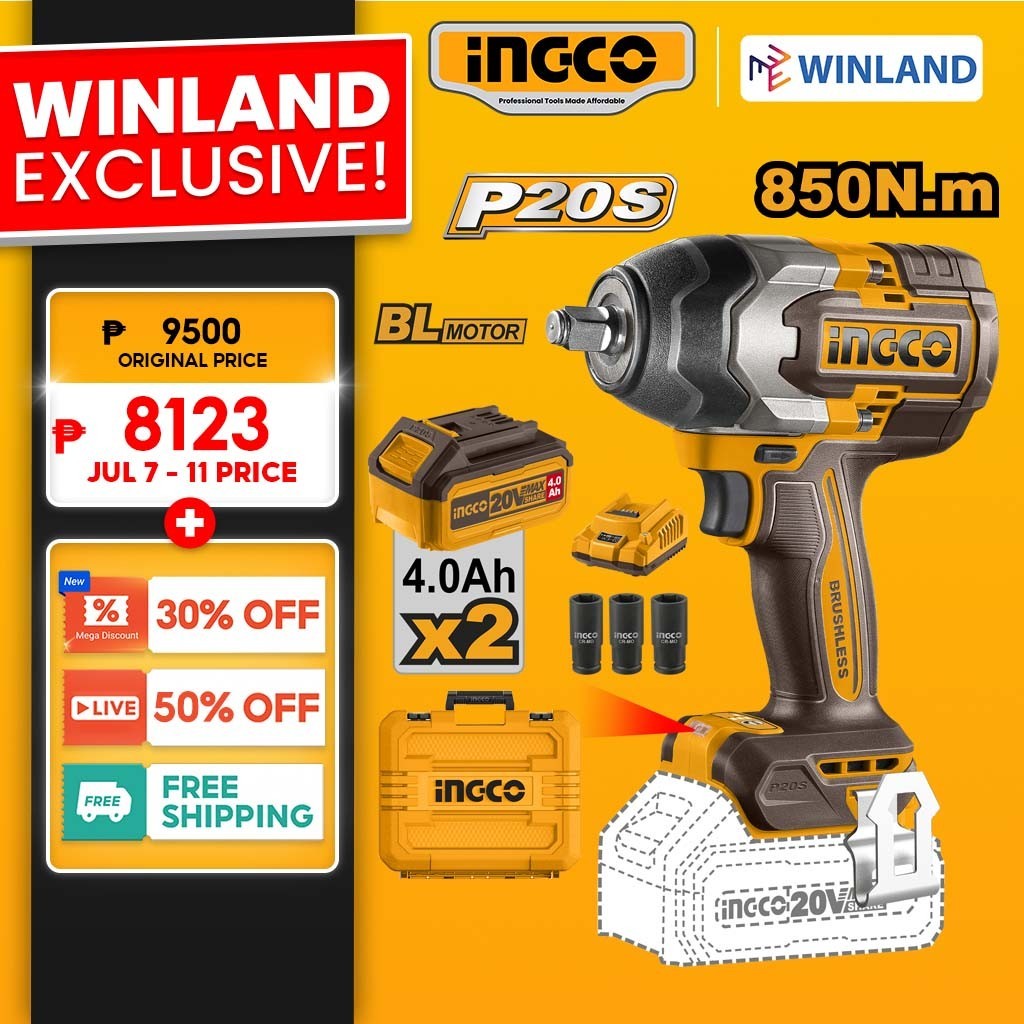 Ingco by Winland P20S 20V Brushless Cordless Lithium-Ion Impact Wrench ...