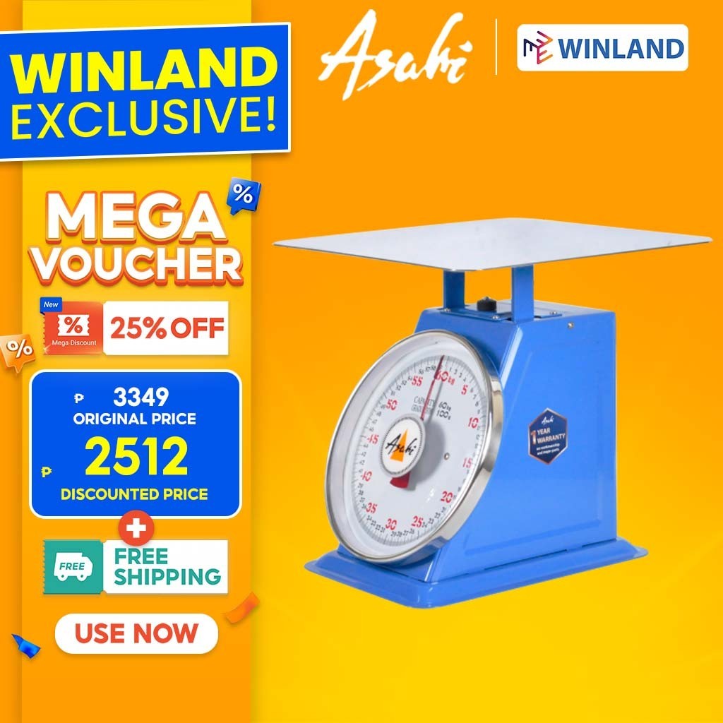 Asahi by Winland Spring Dial Weighing Scale 60kg Stainless Flat Top FS ...