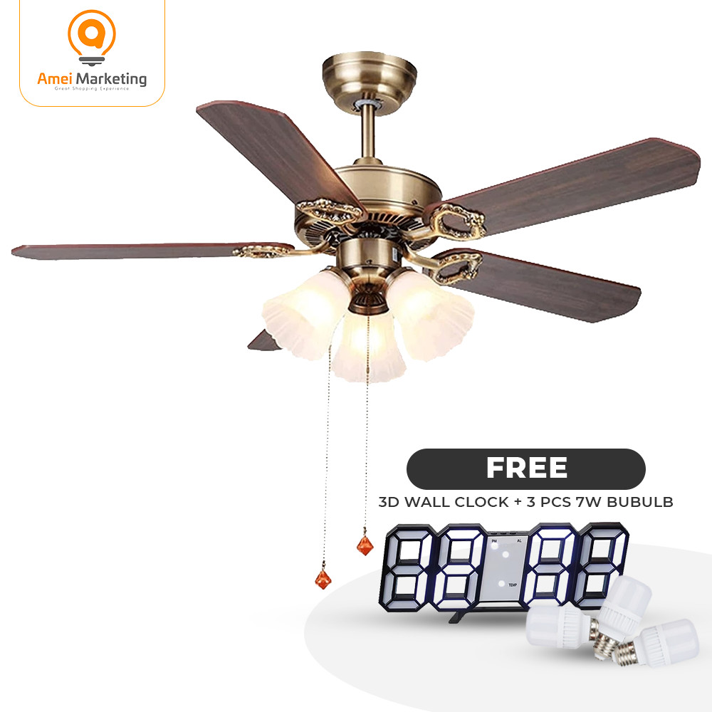 AMEI 42CM American Windhaven Ceiling Fan Modern Retro Gold Chandelier ...