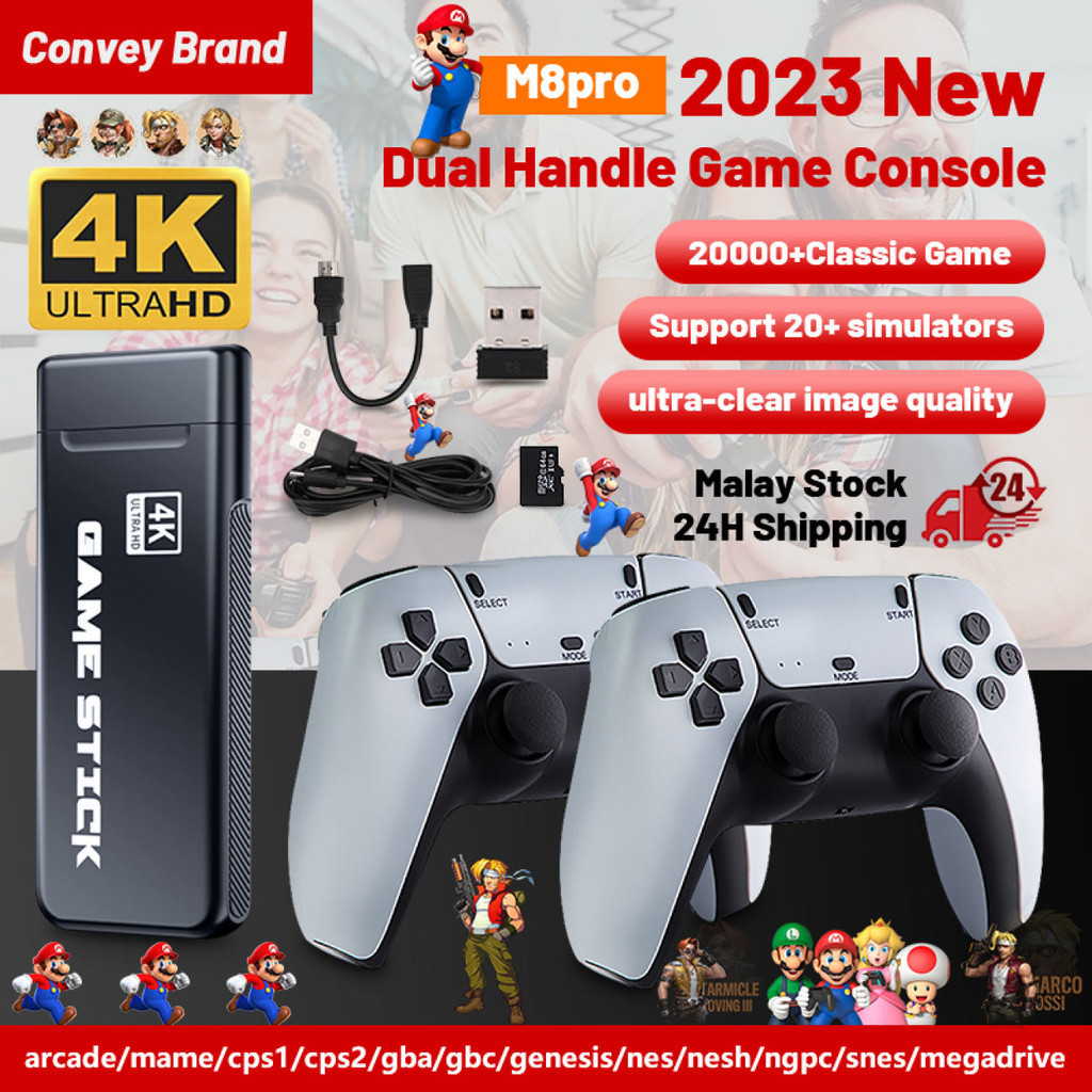 4K HD Video Game Console Wireless Dual Controller 16-bit built-in 100000 Classic Games TV Game ...