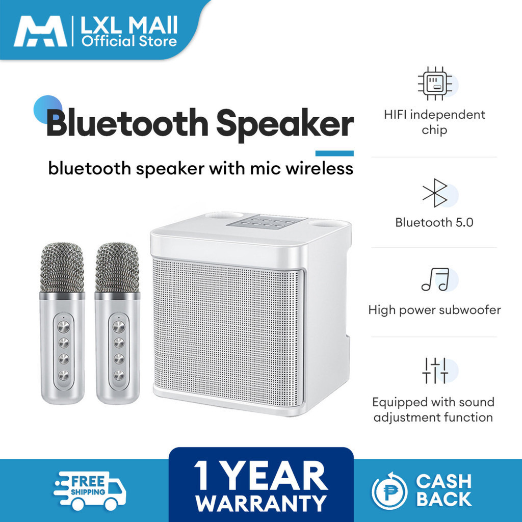 LXL Portable Karaoke Bluetooth Speaker With Dual Microphone Mini Wireless 3D Stereo Amplifier ...