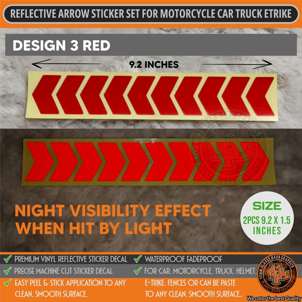 REFLECTIVE ARROW STICKERS FOR CAR TRUCK MOTORCYCLE SELF ADHESIVE VINYL ...