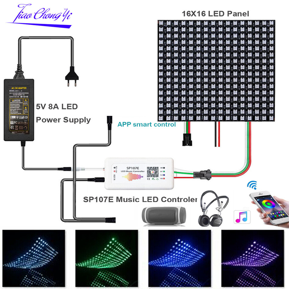 ☺WS2812B Addressable RGB LED Panel 8x8 32X8 16x16 Pixels With SP107E Music Controller Bluetooth ...