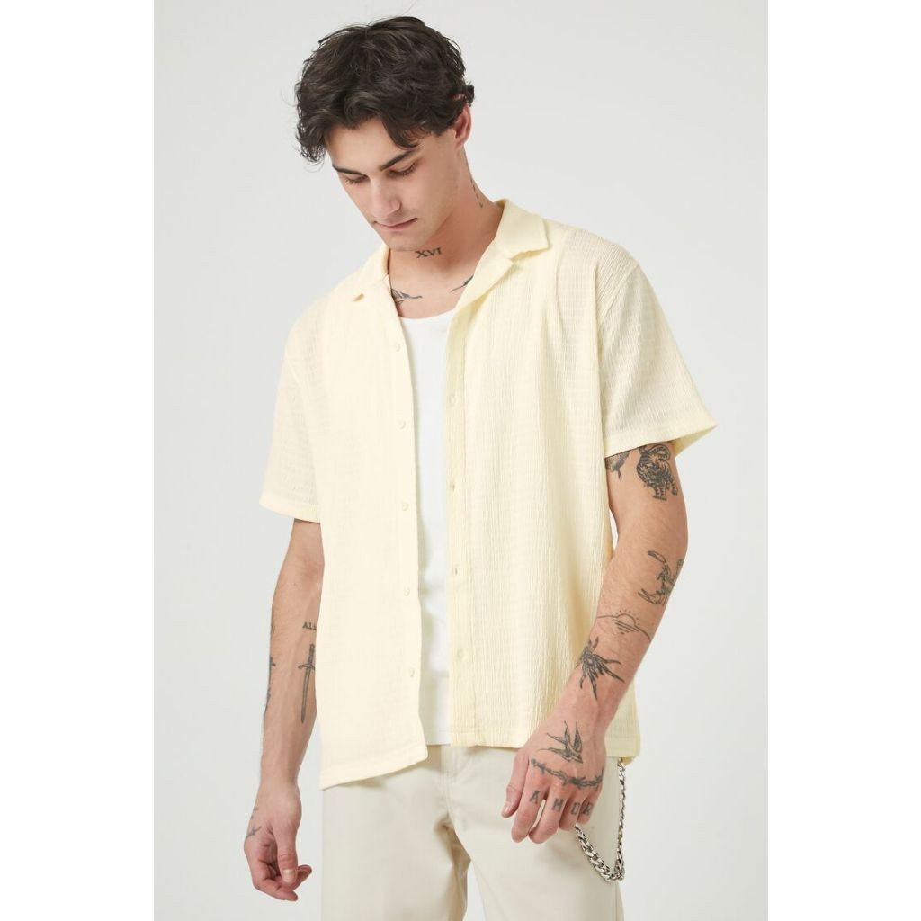 Forever 21 Men's Textured Cuban-Collar Shirt | Shopee Philippines