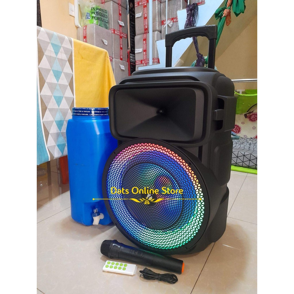 KTS-1639 BIG Size D12" Trolley Bluetooth Karaoke Speaker w/ Bass, Treble, Echo, Mic Vol, with ...