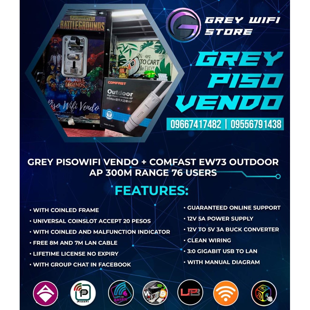 Grey Wifi Vendo + Comfast EW 73 Access Point (with Tarpaulin) | Shopee ...