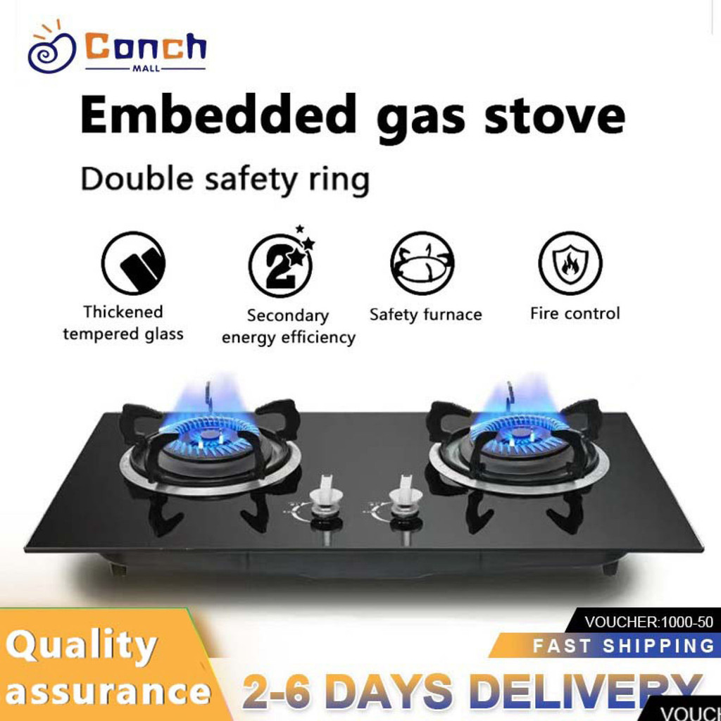 Double burner Glass gas stove household embedded dual purpose gas stove ...