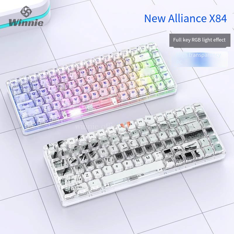 ️Technology X84 mechanical keyboard 84keys three mode 2.4g wireless 5.0 ...