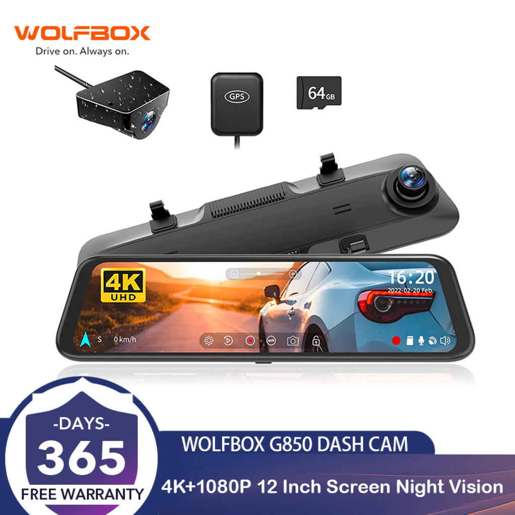 WOLFBOX 12" 4K Rear View Mirror Camera, Smart Full Touch Screen Mirror ...