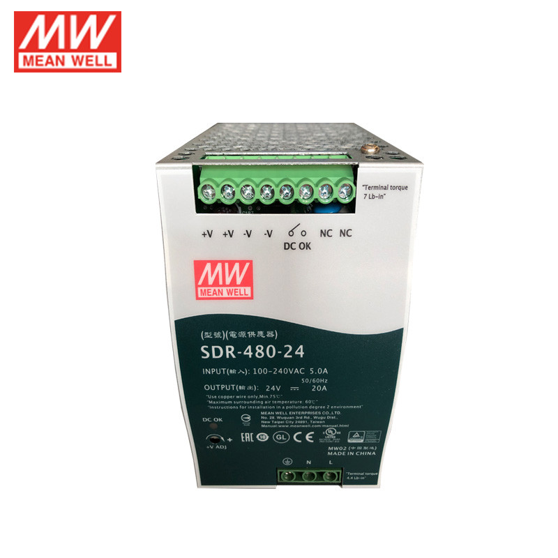 ♟SDR-480-24 MEAN WELL 480W 24V Slim DIN Rail Switching Power Supply 110V/220V AC to 24VDC 20A IJ ...