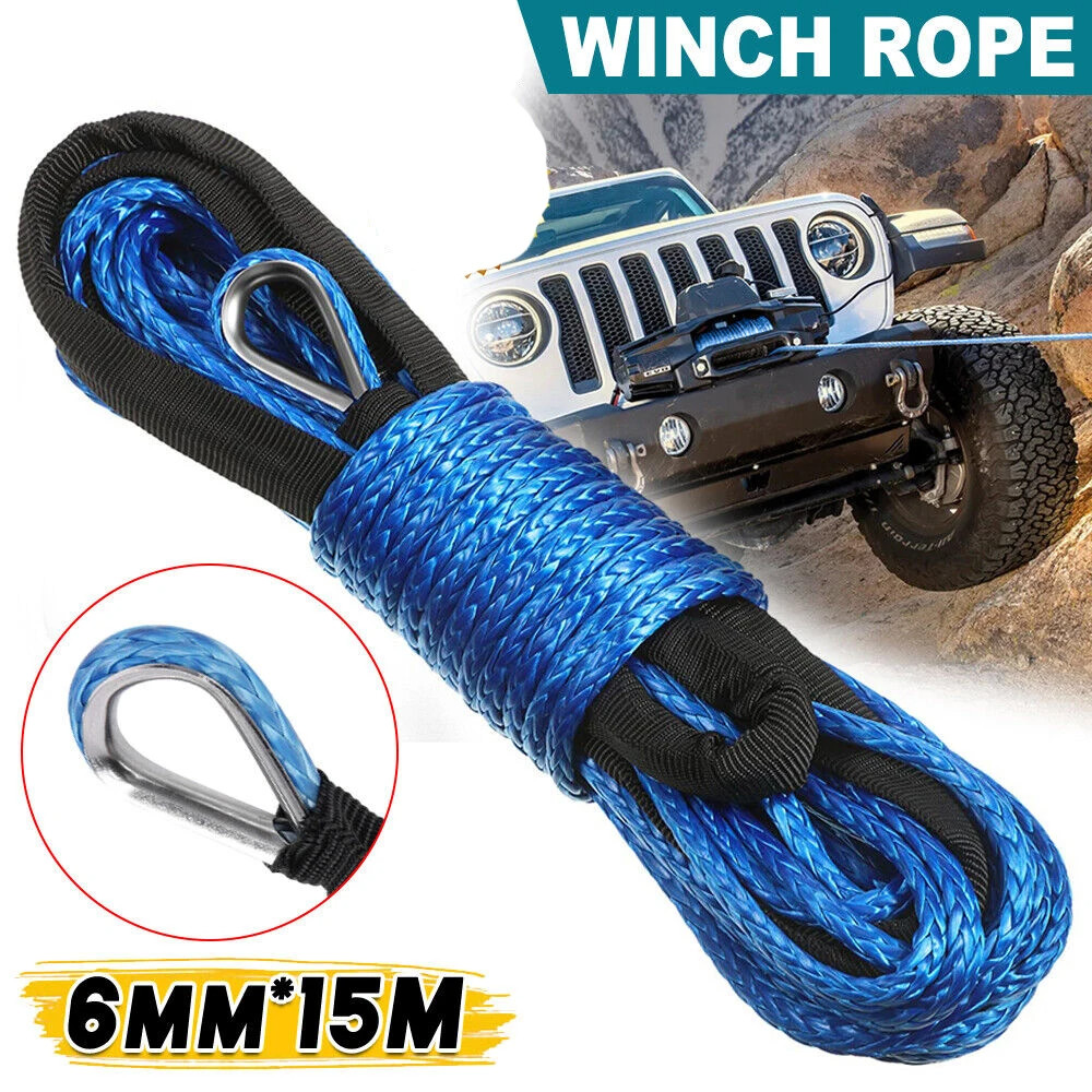 Winch Rope Synthetic Fiber Hook Winch Cable Cable 6MM X 15M Car Trailer ...