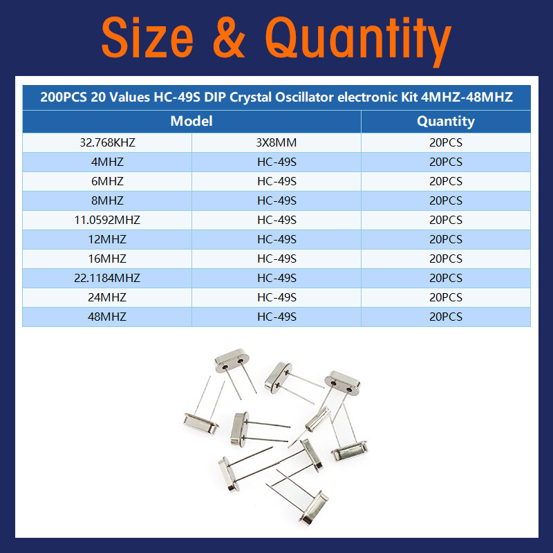 ☆200pcs HC-49s Crystal Oscillator Kit Resonator Ceramic Quartz Resonator 32.768KHz 4MHz 6MHz 8MH ...