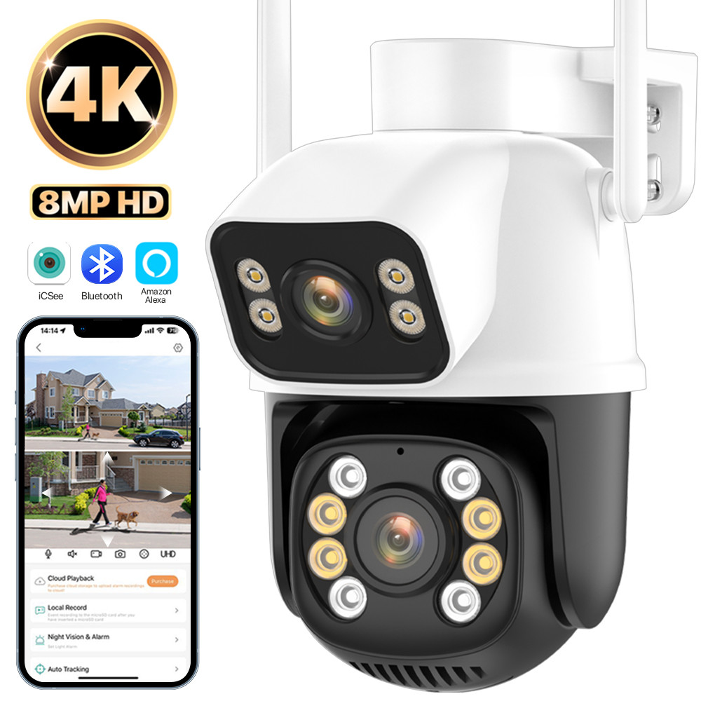 4K 8MP Wifi Surveillance Camera Dual Lens Security Protection PTZ ...