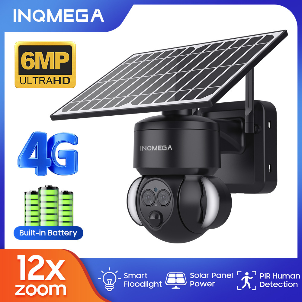 ♛INQMEGA 6MP Solar Camera 4G SIM 12xZoom Outdoor Smart Floodlight PIR ...