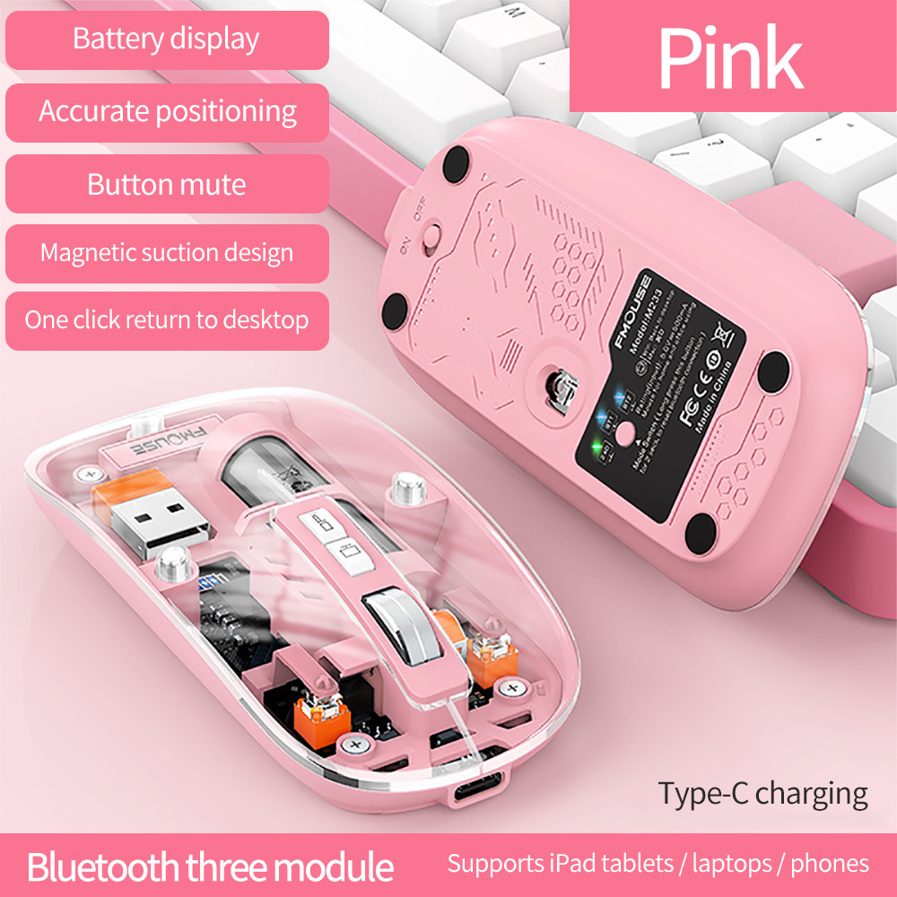 ☼3 Modes Wireless Bluetooth Transparent Mouse 2.4G USB 2400DPI ...