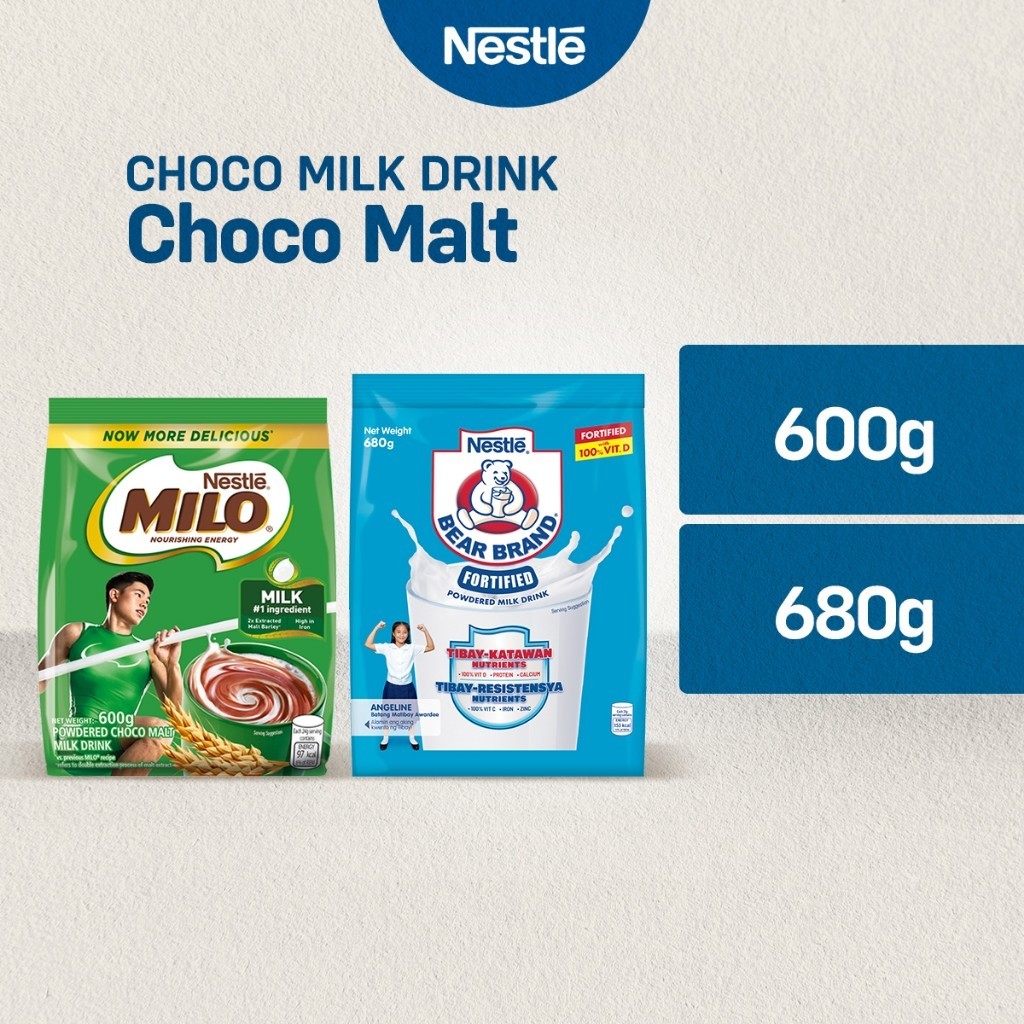 Milo Powdered Choco Malt Milk Drink 600g + Bear Brand Fortified ...