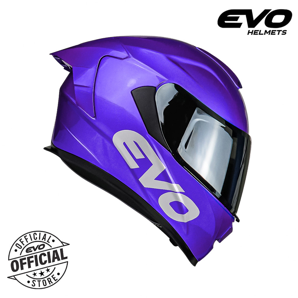 EVO GT-PRO Plain Glossy Violet Dual Visor Full Face Helmet with Free ...